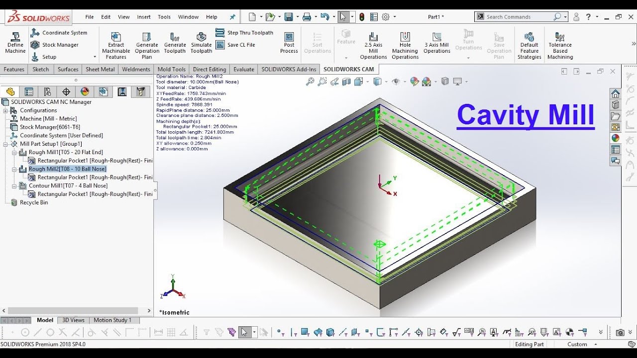 Cavity Mill in Solidworks | Machining in SolidWorks - YouTube