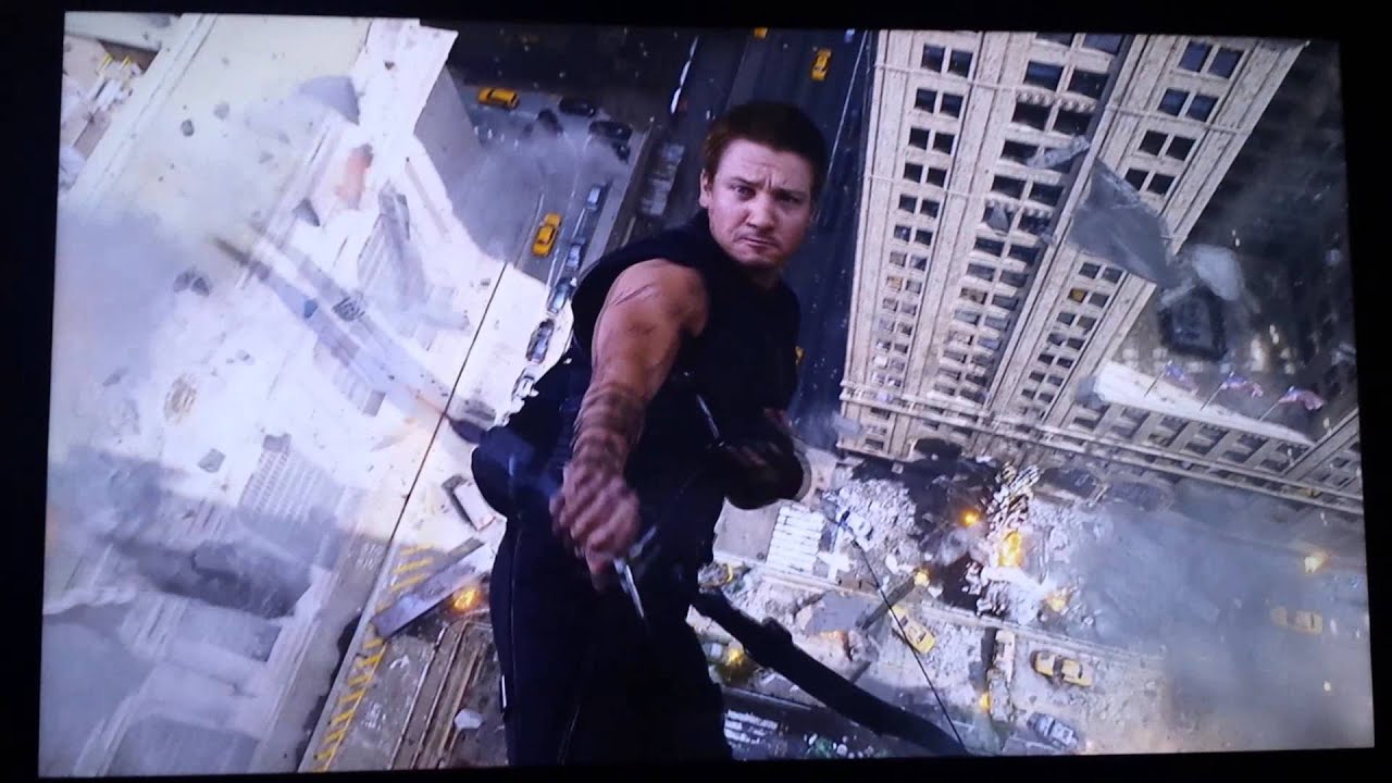 The Avengers hawkeye jumps scene - YouTube
