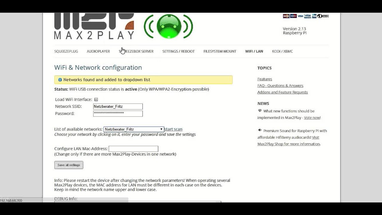 Max2Play WiFi and Network Extension: How to set up WiFi on your Raspberry PI or ODROID - YouTube