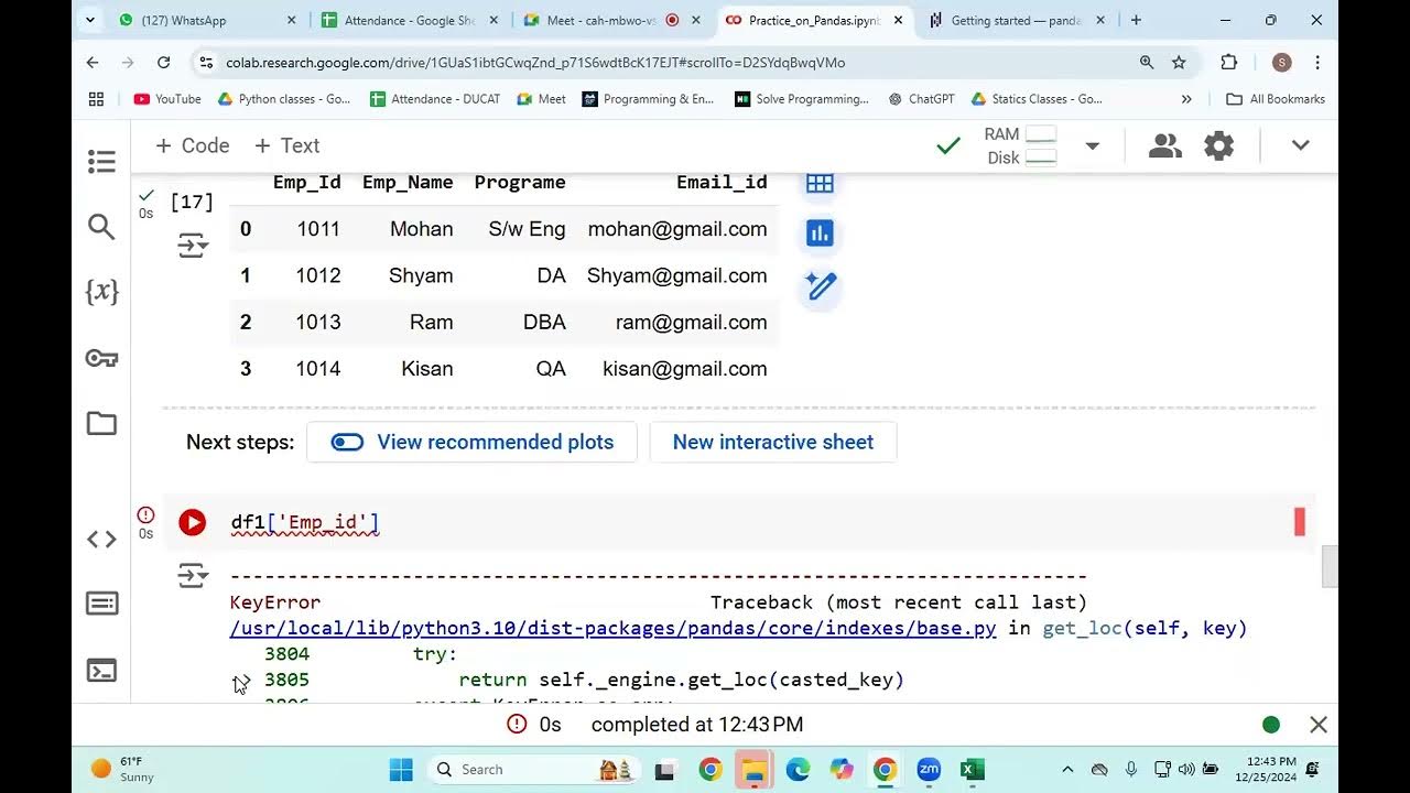 Pandas Part-1(Intro & Creation about Data Frame and Series ) Class-2 - YouTube