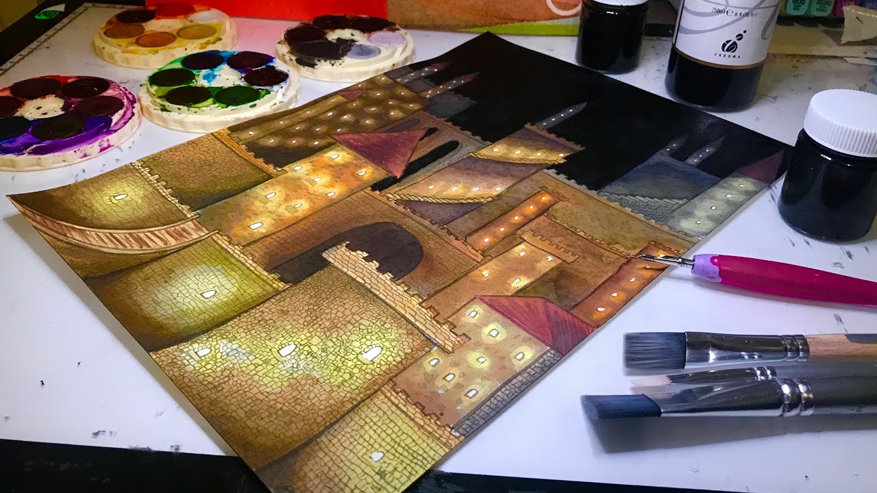 CASTLE! Watercolour & Ink Wash Painting! - YouTube