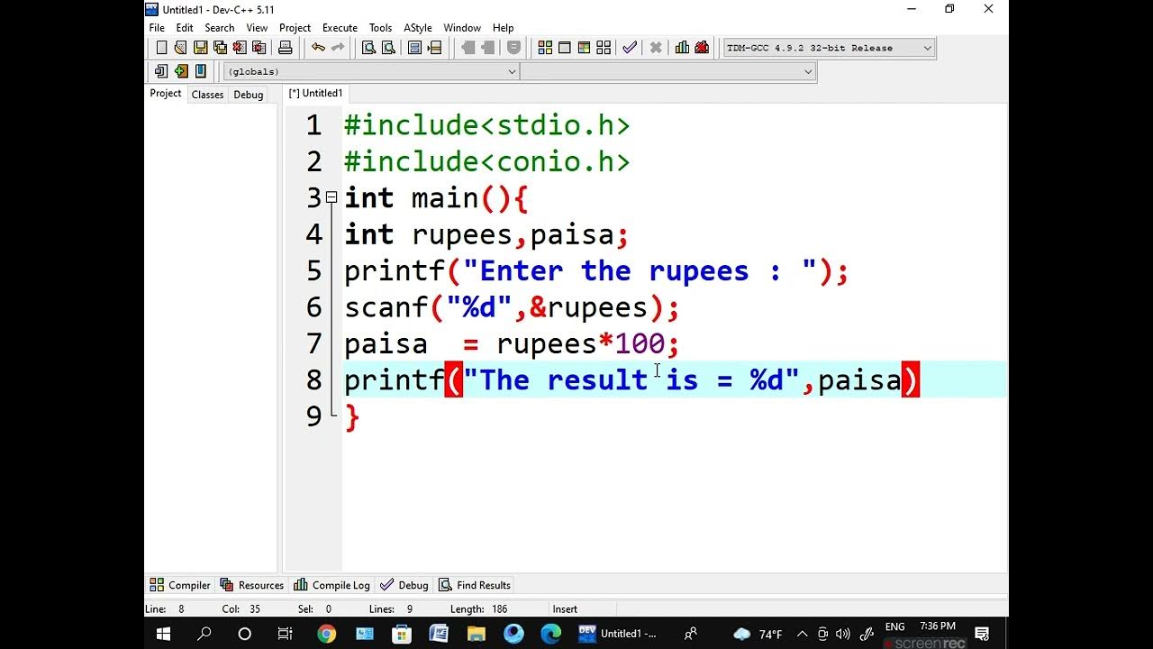 How to convert rupees into paisa in c programming. - YouTube