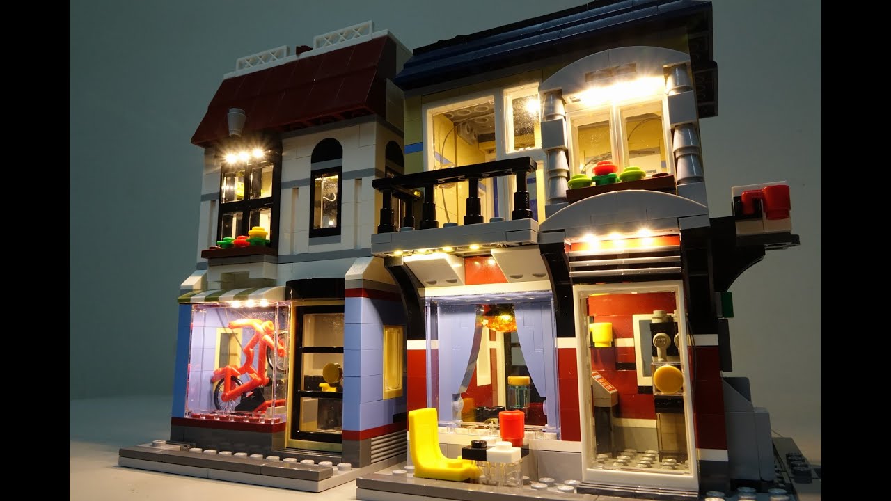 Lego 31026 Bike Shop & Cafe LED lights demonstration - YouTube