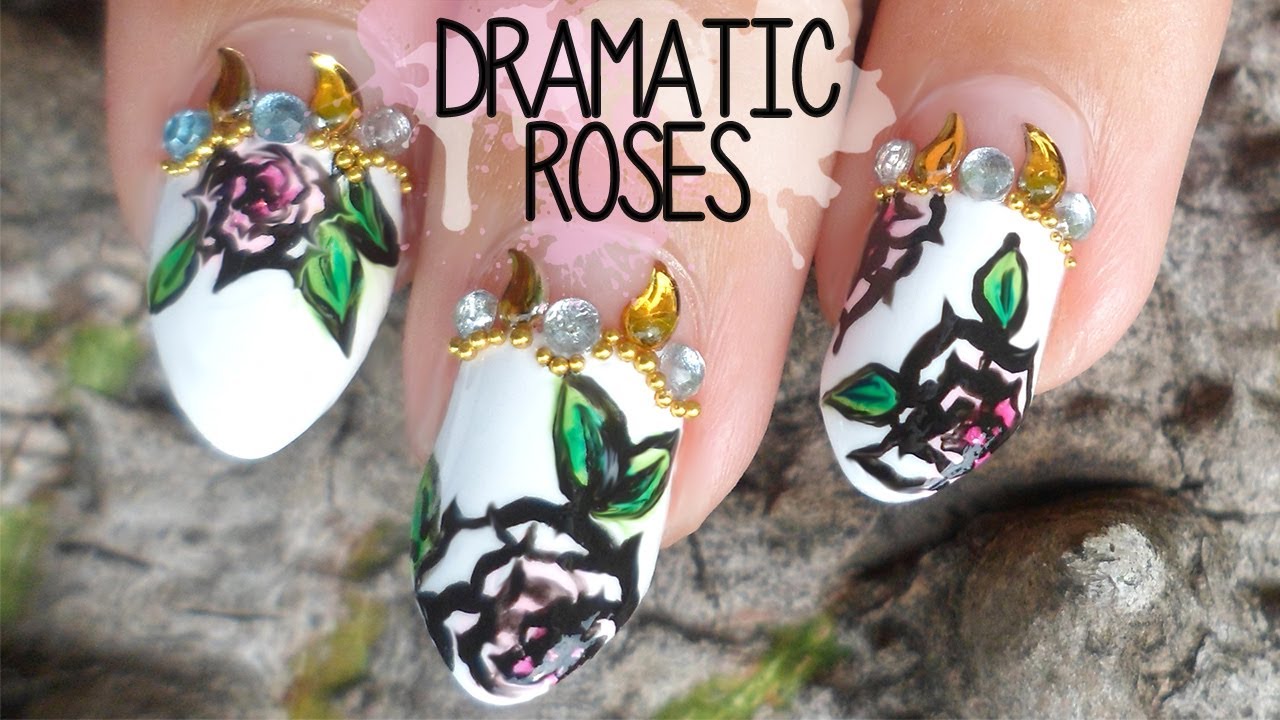 Dramatic Cartoon Roses Stiletto Nail Art - YouTube