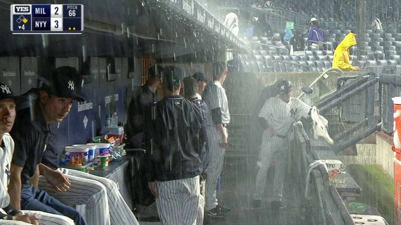 MIL@NYY: Yankees grounds crew pulls out the tarp - YouTube