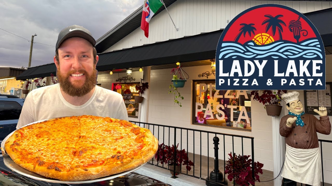 Eating a HUGE Pizza at the Lady Lake Pizza and Pasta Restaurant - YouTube