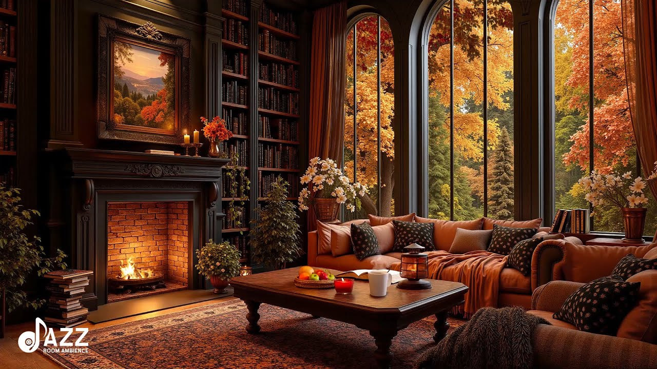 Elegant Autumn Jazz in a Cozy Library 📚🍂 | Relaxing Jazz Music with ...