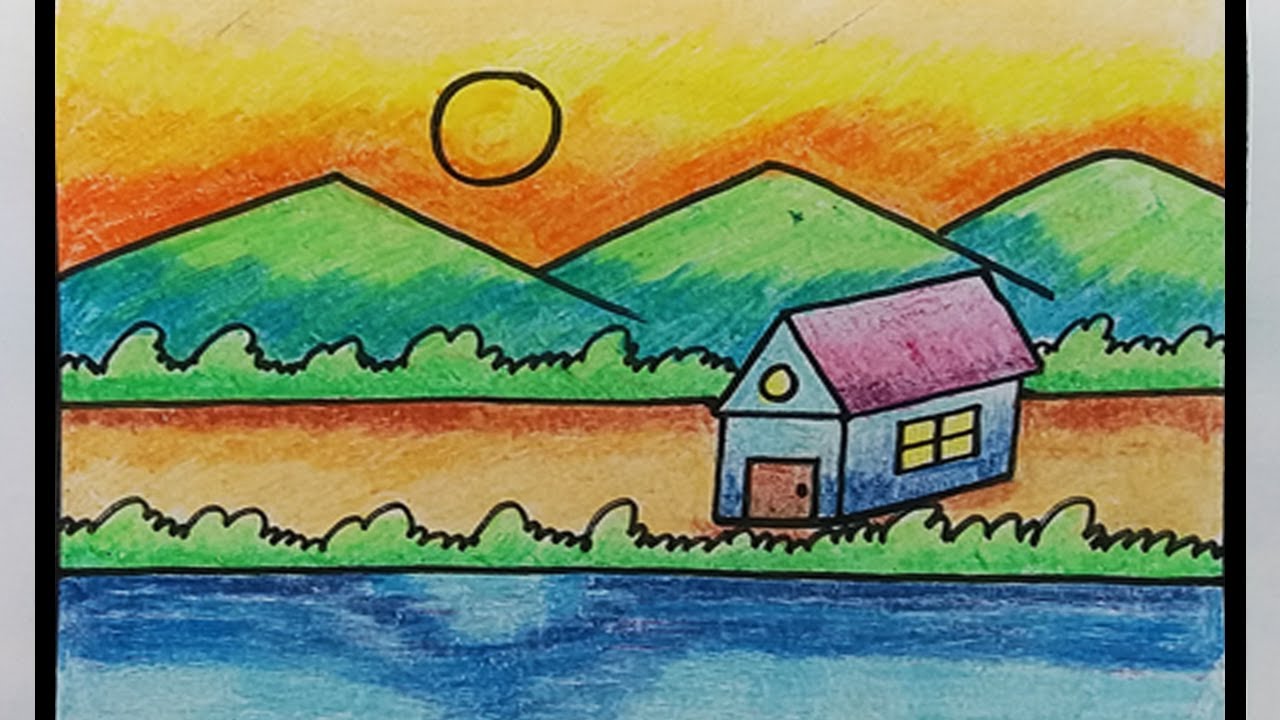 Summer day easy house and nature drawing| Home drawing for kids - YouTube