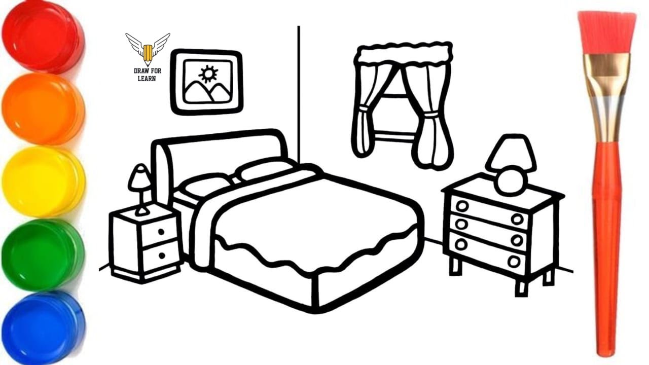 how to draw a bedroom drawing for kids and toddlers draw paint and ...