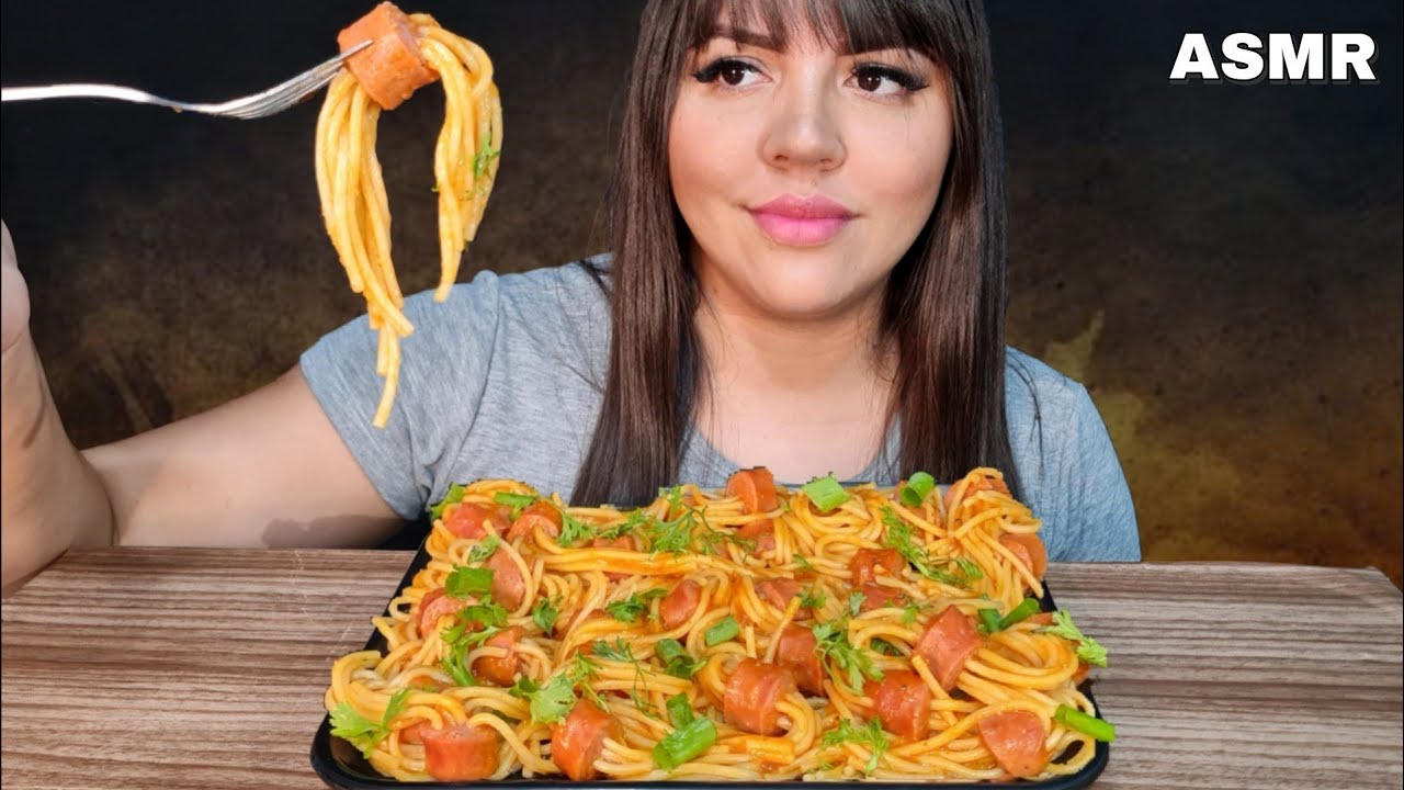 ASMR COMIDA - MACARRÃO ESPETADO NA SALSICHA (MUKBANG BRASIL) EATING ...