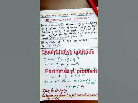 partnership problem1. Quantitative aptitude for all exam. #shorts, # ...