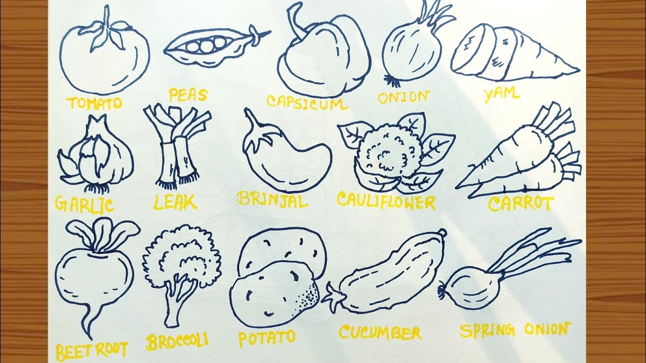 Vegetable sabji drawing/Many vegetables drawing/How to draw different ...