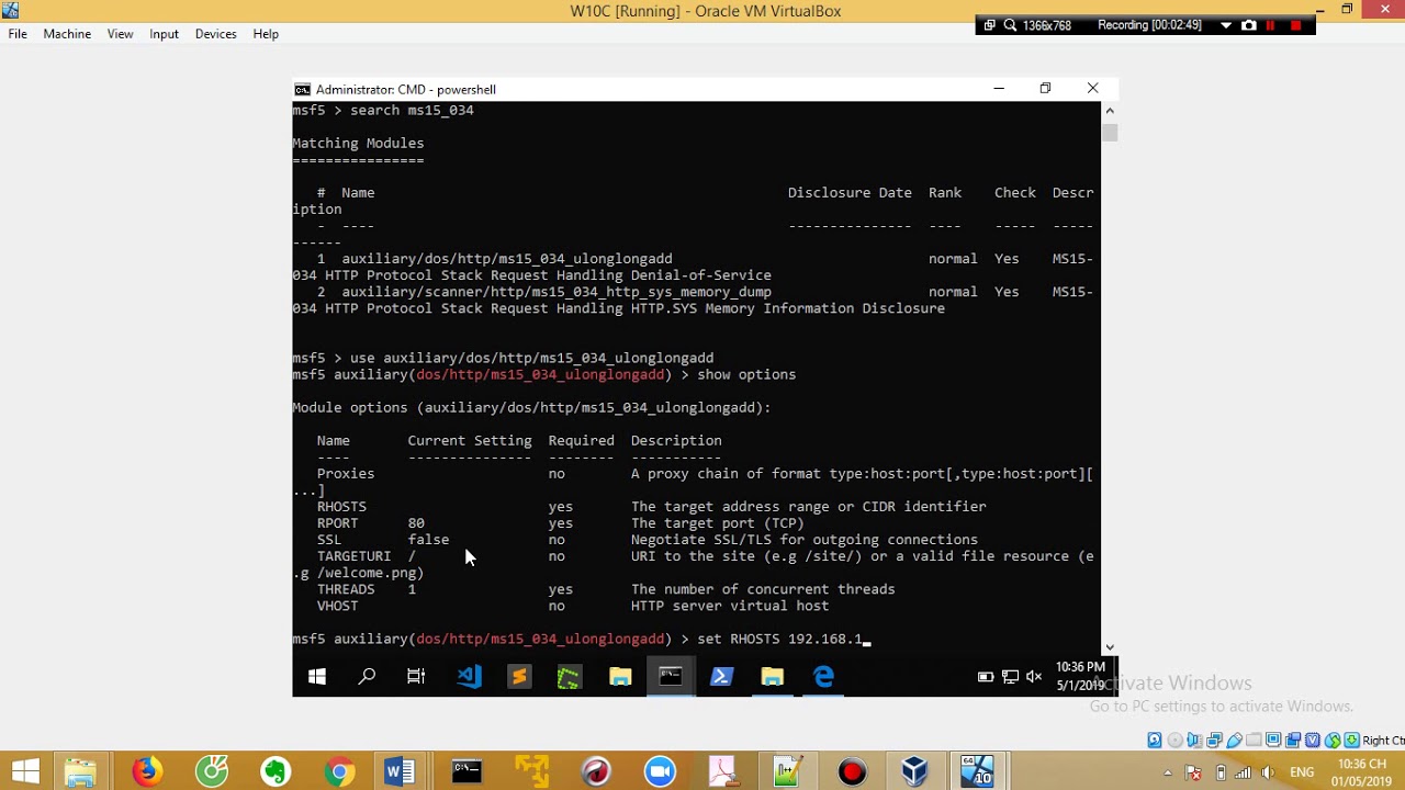 #cehv12 @ Commando attack Metasploitable 3 "DOS" MS15 034 - YouTube