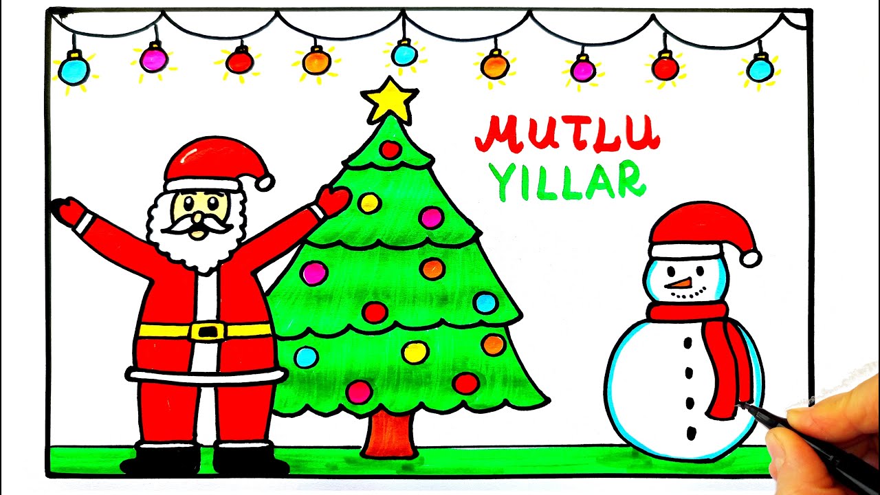 Yeni Yıl Çizimleri 🎄 Noel Baba Çizimi - Kardan Adam Çizimi - How To ...