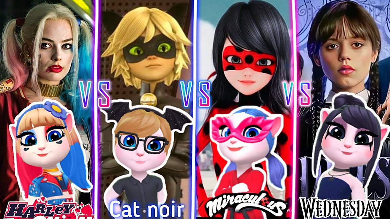 Wednesday Addams lady Vs miraculous Lady bug Vs Cat noir vs Harley ...