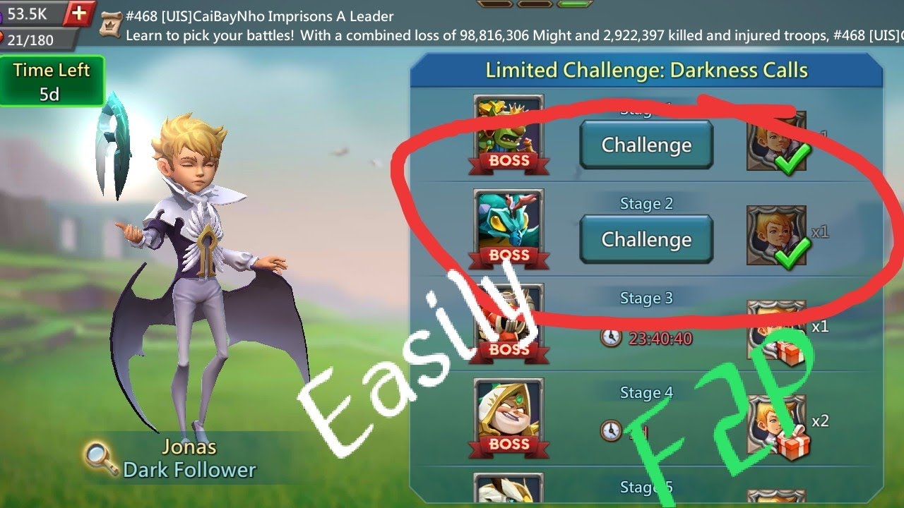 Lords Mobile / F2P Limited Challenge Stage 2 Jonas (Dark Follower ...