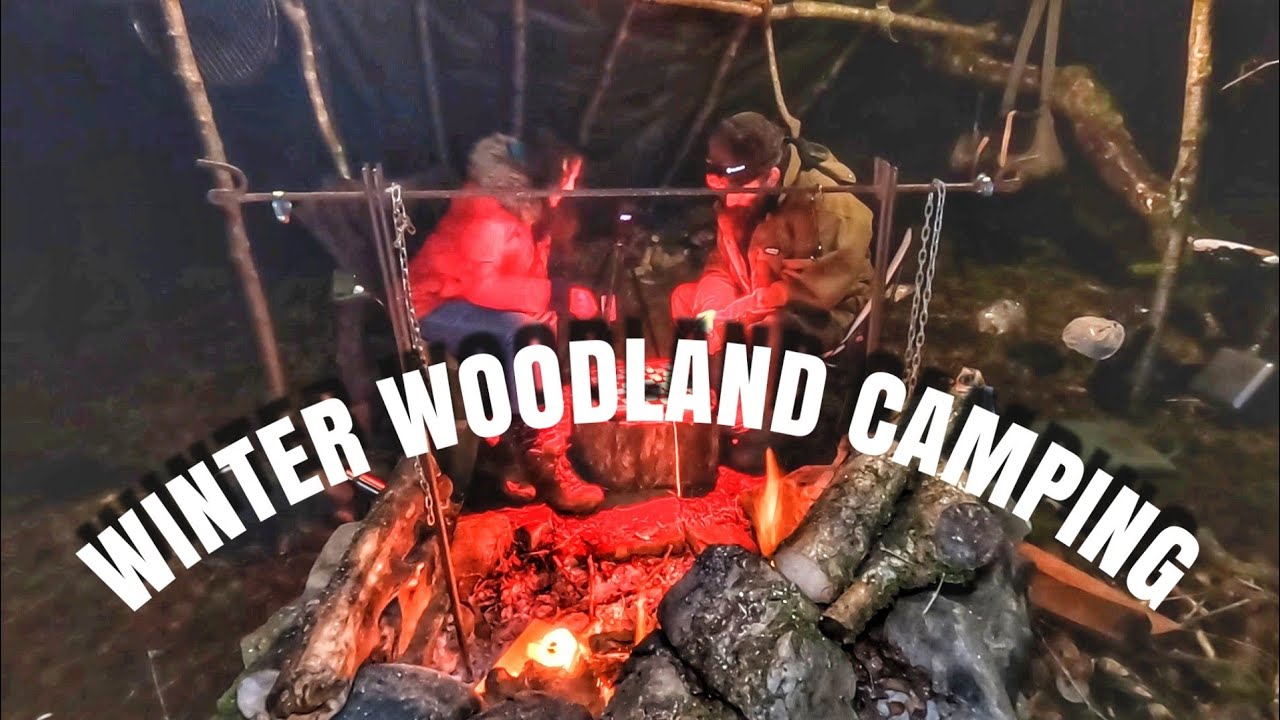 Winter woodland camping at our bushcraft base camp. - YouTube