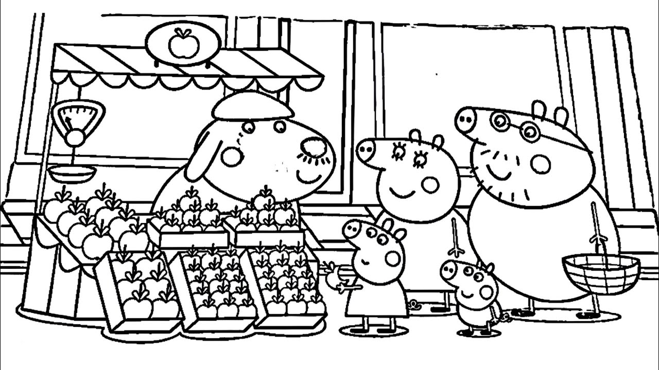 Peppa Pig Family going to fruits market Drawing & Coloring Pages for ...