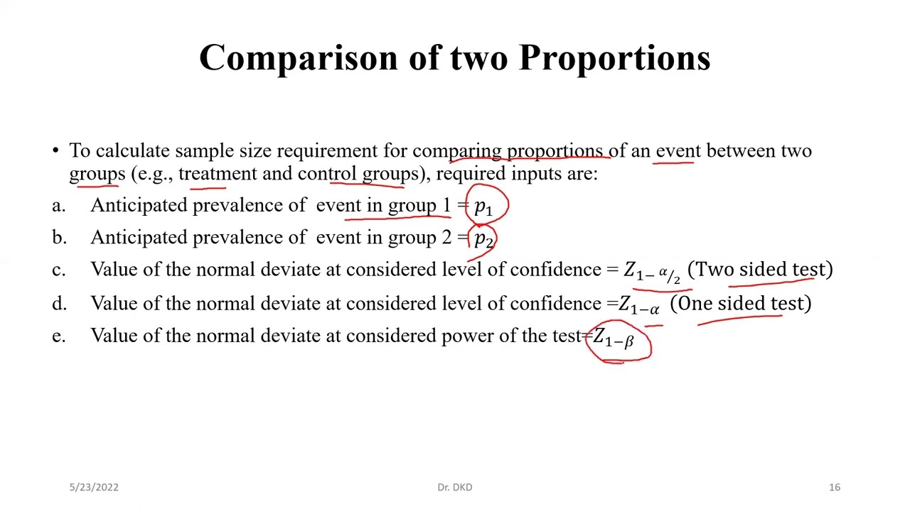 Sample size for comparisons of proportions - YouTube
