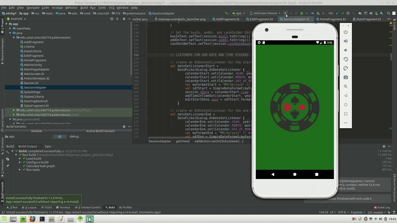 CMSC436 Poker Session Manager App - Fall 2019 (Team 7) - Harrison Cook ...