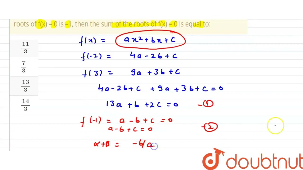 Let F x Be A Quadratic Polynomial Such That F 2 F 3 0 If One Of Let F x Be A Quadratic Polynomial Such That F 2 F 3 0 If One Of