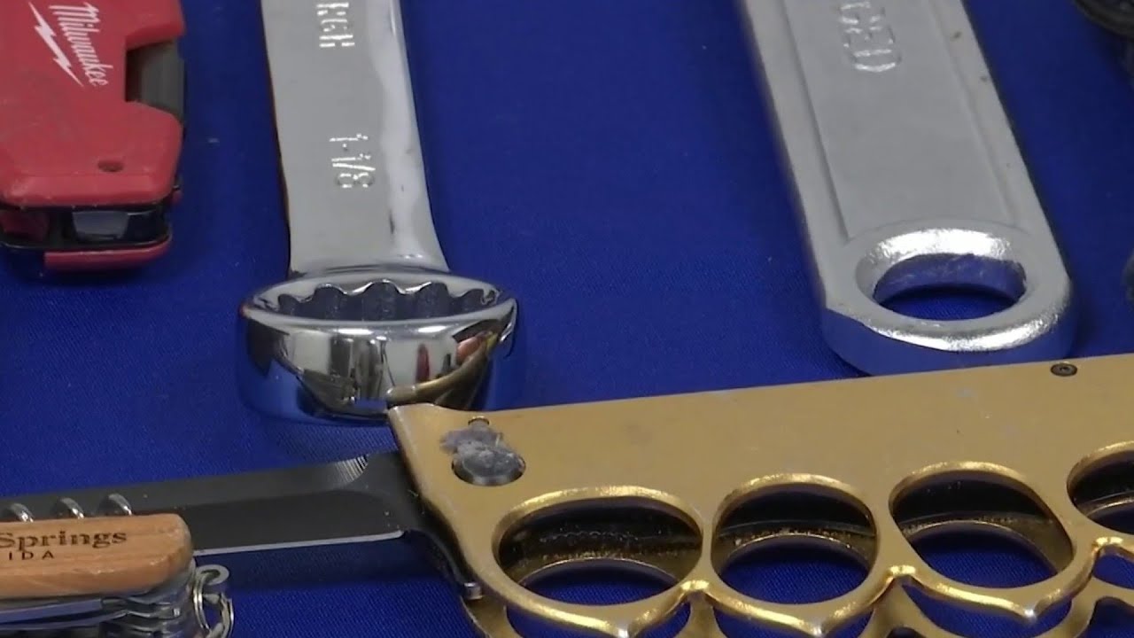 TSA shows off confiscated items, including weapons - YouTube
