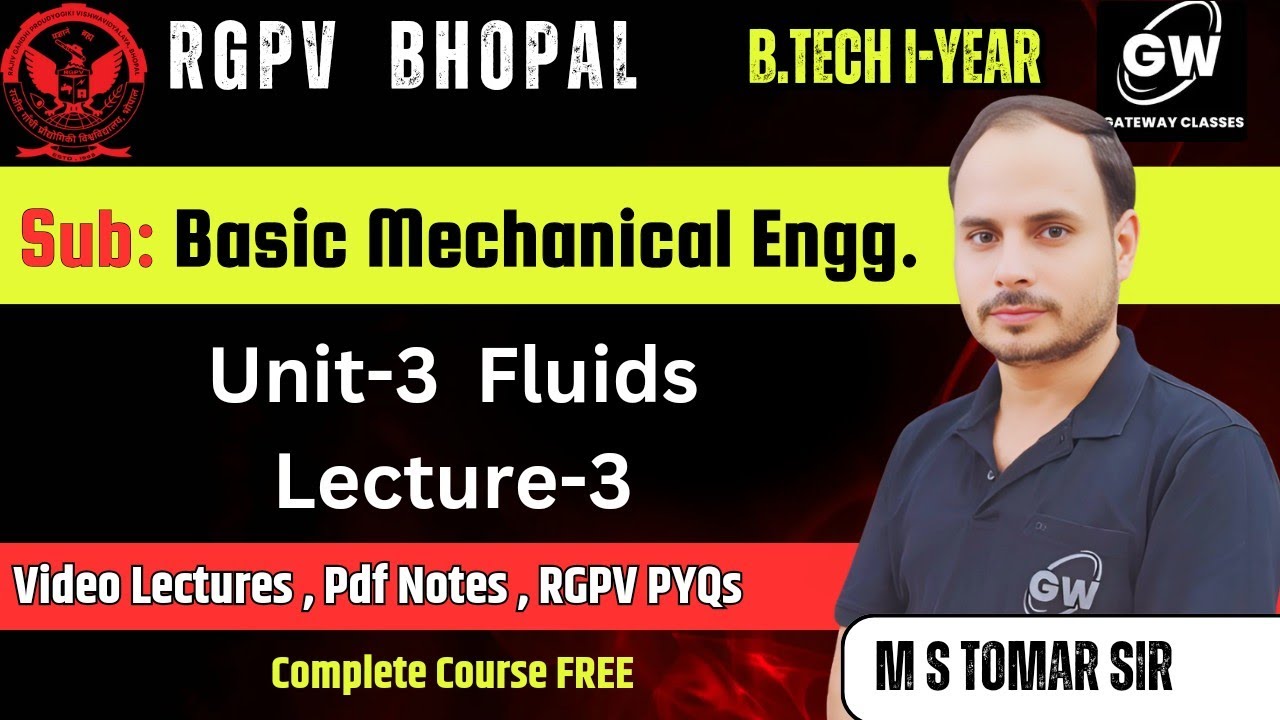Lec-3 II Unit-3 II FluidsII Basic Mech. Engg. II BME II RGPV II Gateway ...