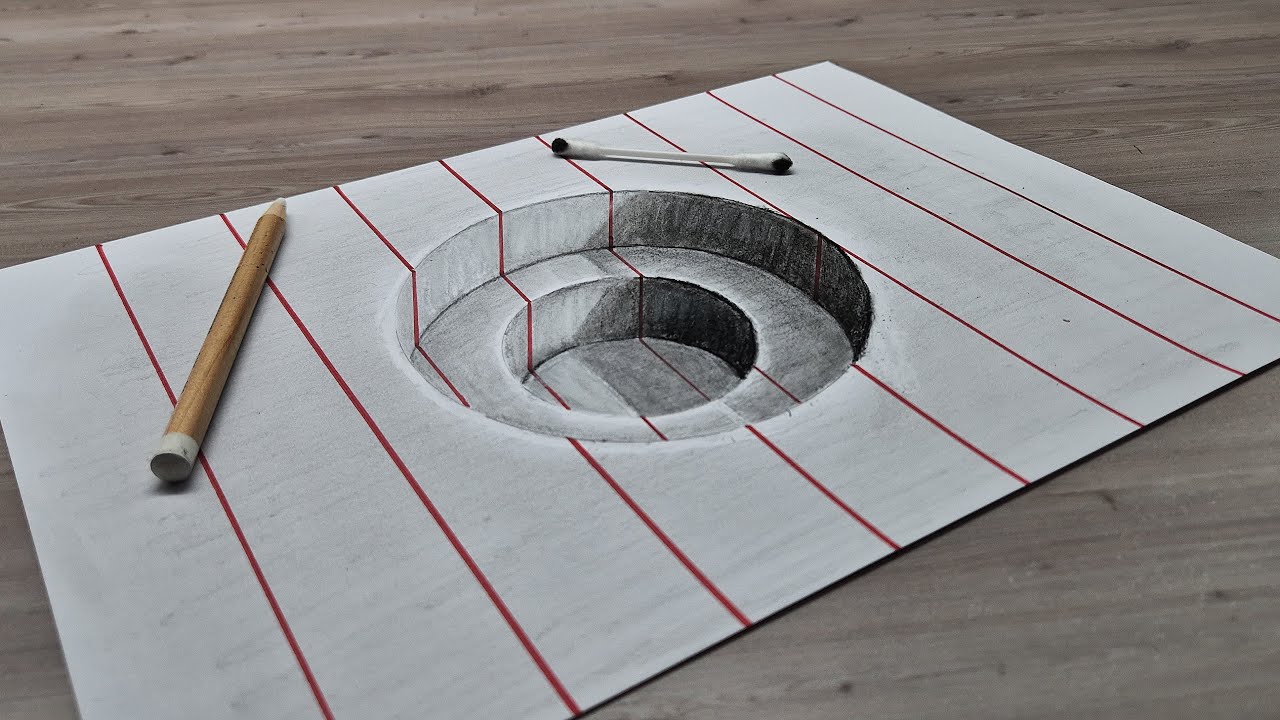 3d drawing easy hole on paper for beginner - YouTube