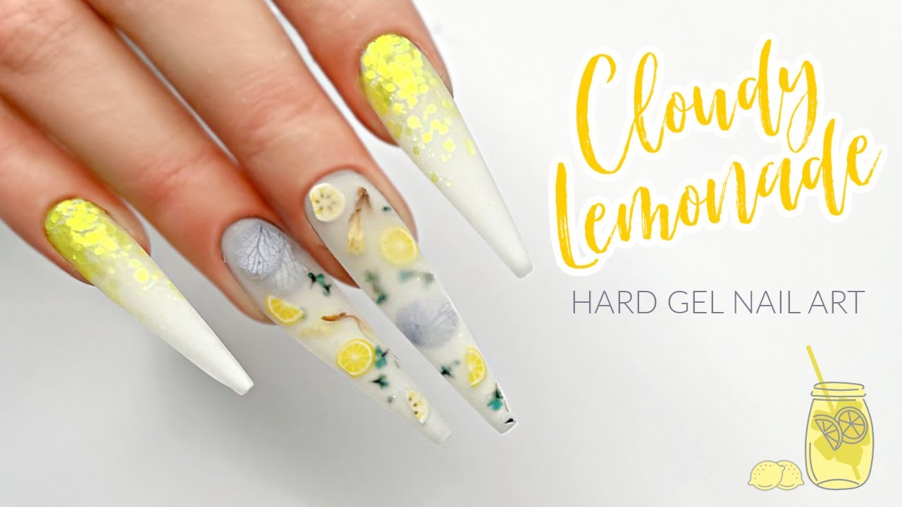 Cloudy Lemonade Nails | Summer Nail Art Design | Hard Gel - YouTube