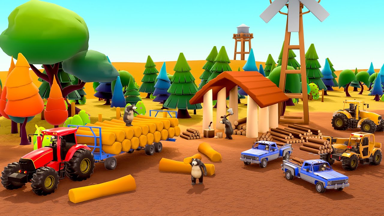 Logging & Building a Lumber Storage with Tractors & Woodcutters 3D ...