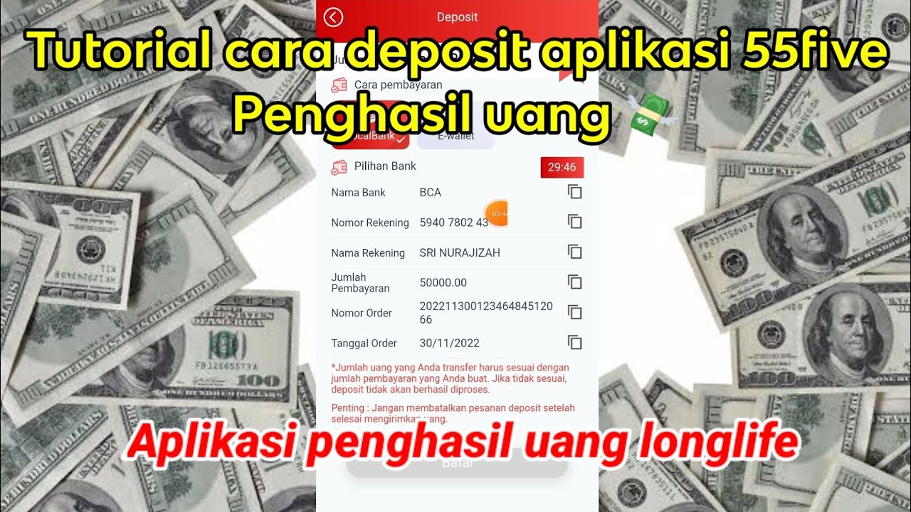 Tutorial cara deposit aplikasi 55five longlife penghasil uang 💸 - YouTube