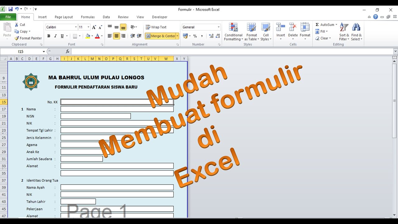cara membuat formulir PPDB dalam excel - YouTube