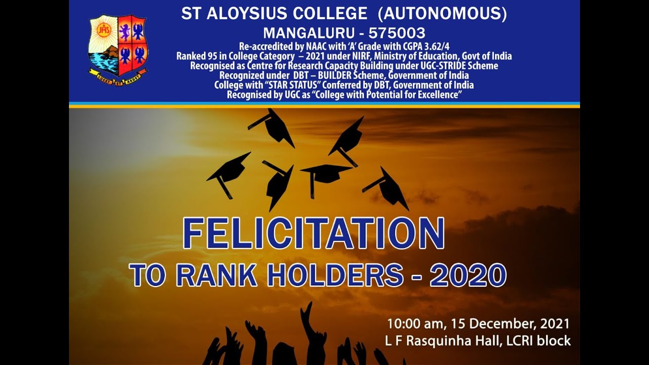 Felicitation to Rank Holders 2020 - YouTube