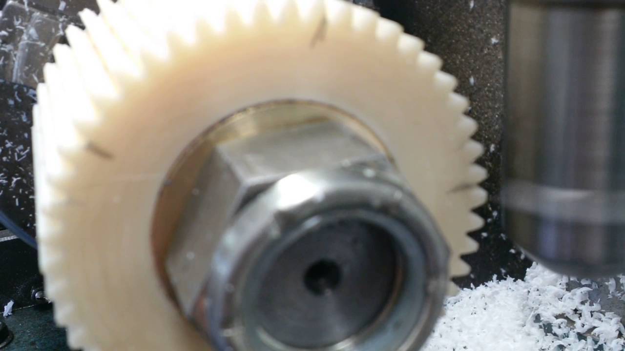 Cutting Delrin Gear as a replacement for an old Phenol Gear - YouTube