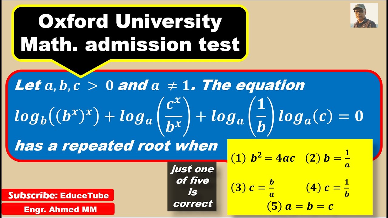 Oxford University Mathematics Admission Test Question - YouTube