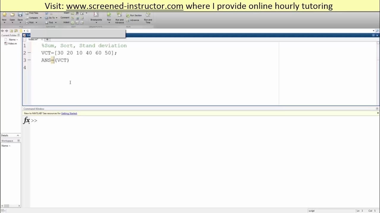 MATLAB Sum, Sort, Standard deviation - YouTube