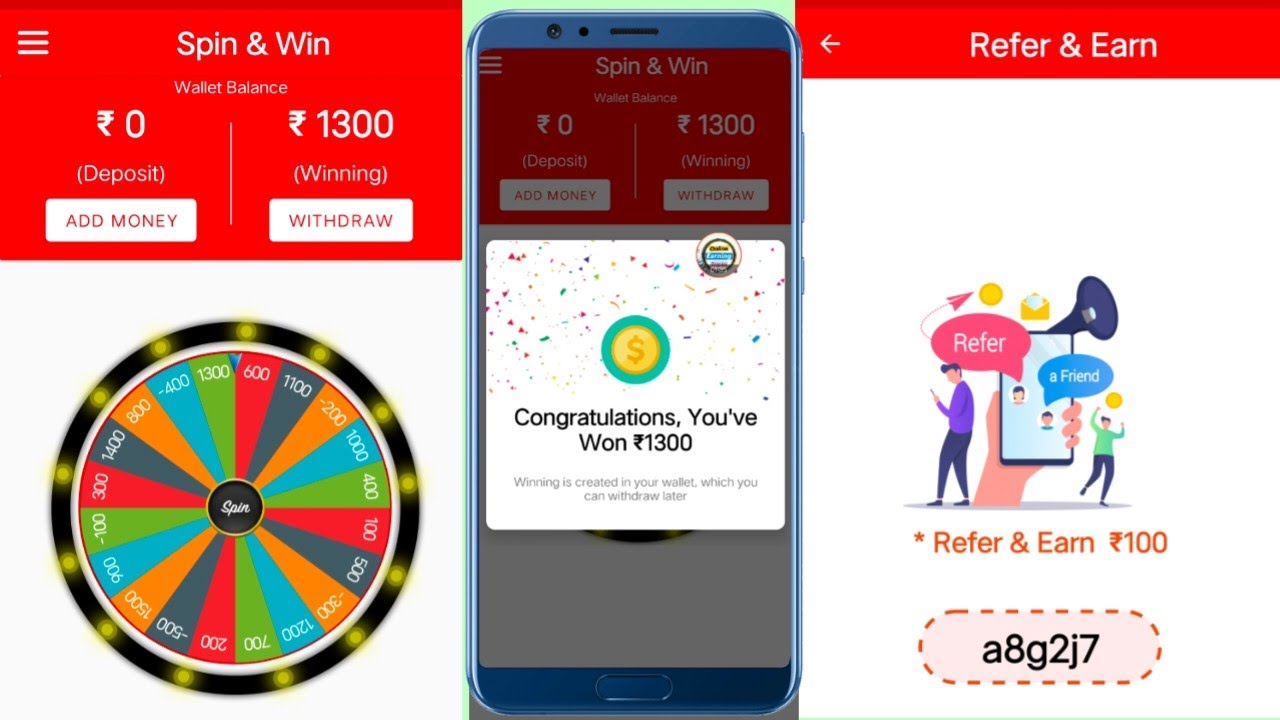 Spin & Earn Per Referral ₹100 Free Online Earning App - YouTube