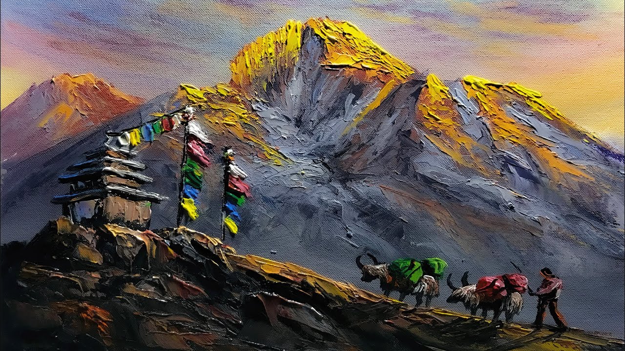 Mountain Painting | Nepali Mountain Painting Tutorial | How to Paint ...
