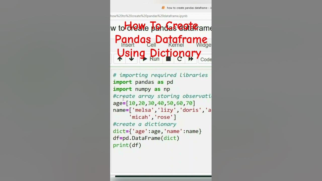 How To Create Pandas Dataframe Using Dictionaries #shorts - YouTube