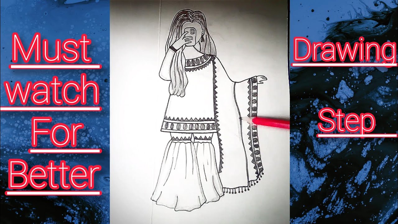 how to draw a girl taking a selfie (girl hide face)in sharara_easy ...