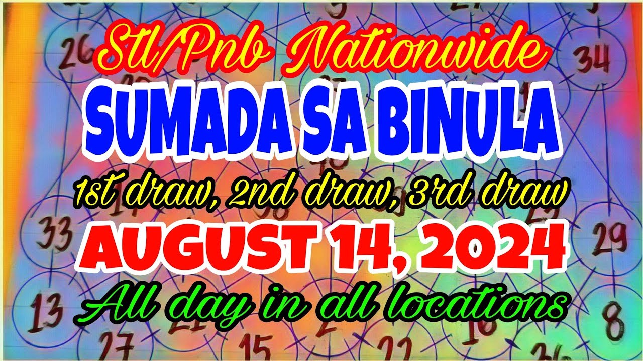SUMADA SA BINULA 1ST,2ND,3RD DRAW/ AUGUST 14, 2024/ ALL DAY IN ALL ...