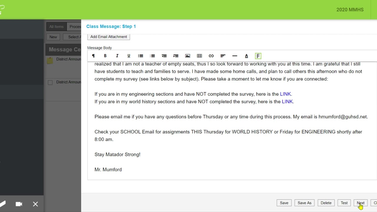 Using Infinite Campus Message Center - YouTube