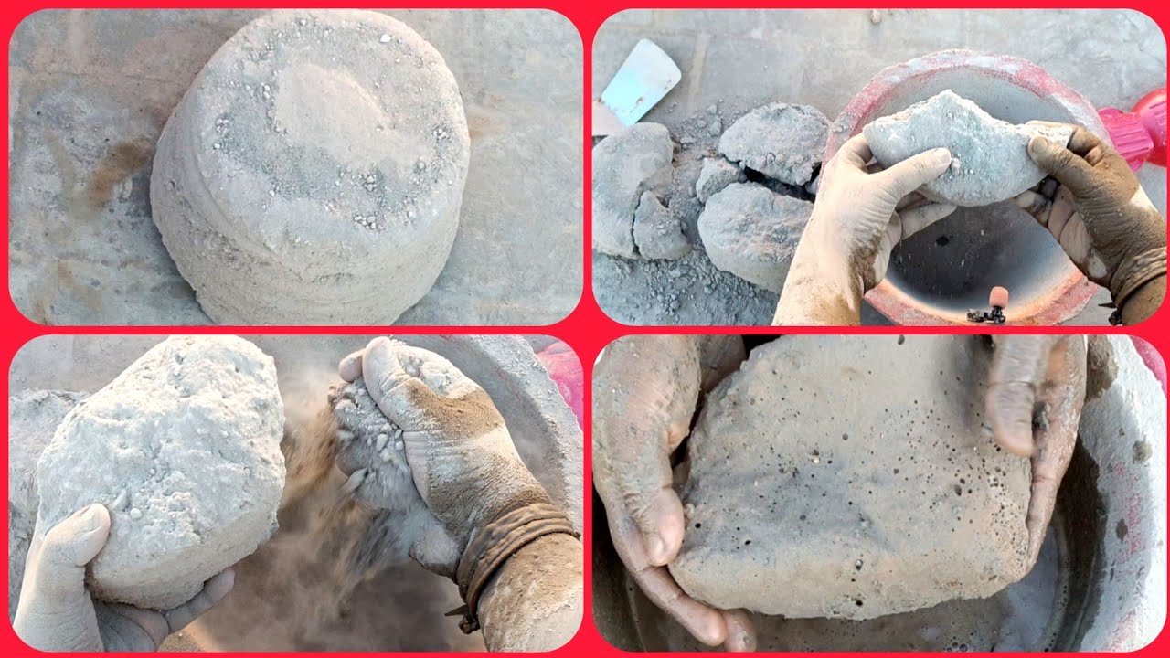 pure dirt big chunks dry crumbling in clay pot and water crumbling with ...