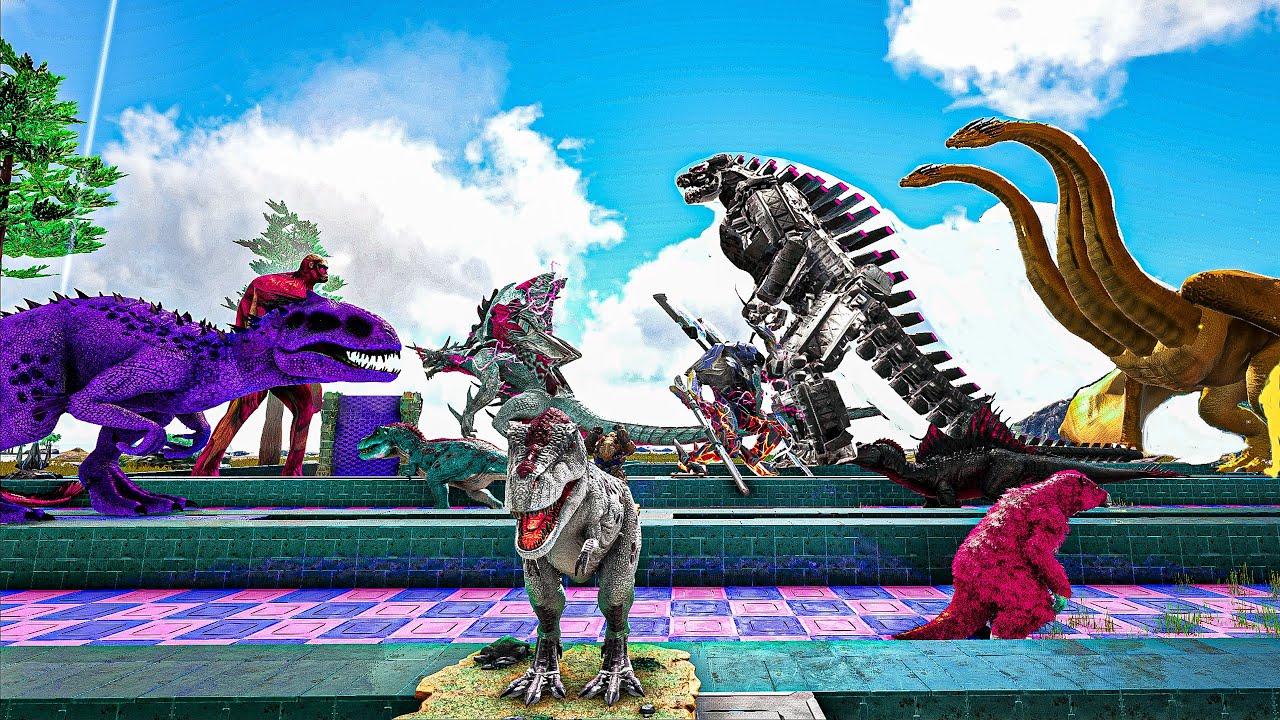 INDOMINUS REX DEATHRUN VS KING GHIDORAH | All ARK Creatures - YouTube