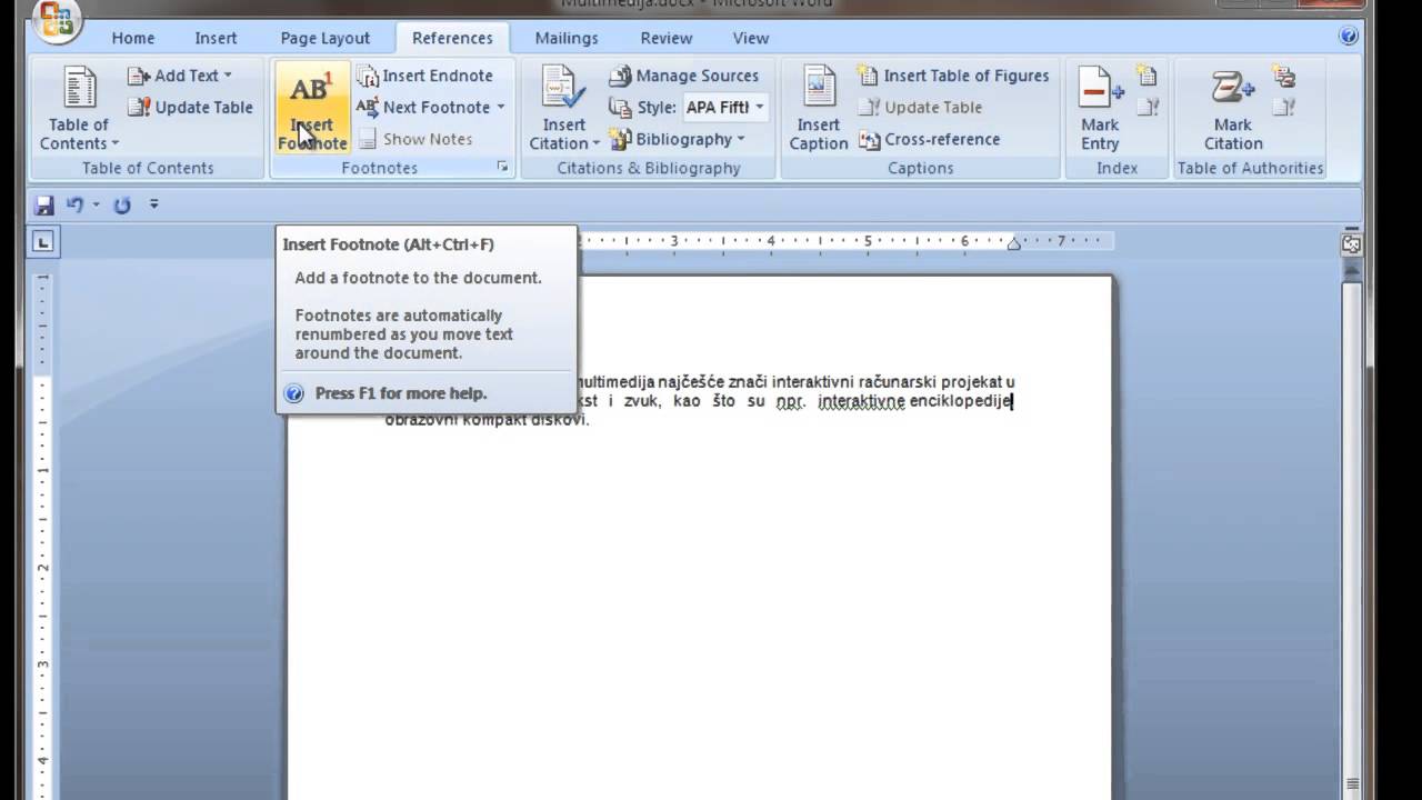 Insert Footnote - Kreiranje fusnota - YouTube