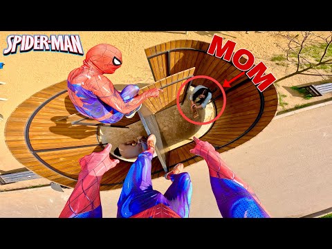 SPIDER-MAN TWINS ESCAPING ANGRY MOM IN WATER PARK (Funny ParkourPOVi Comedy) Part:3