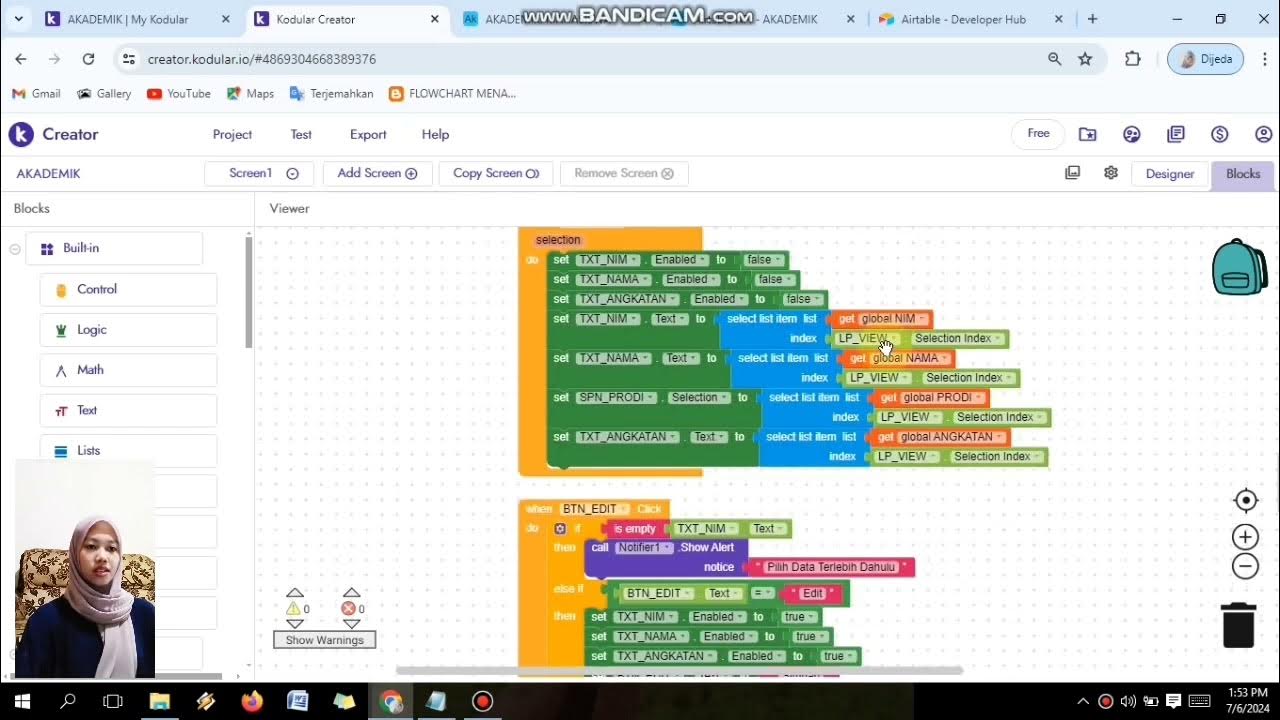 Tugas Pemrograman Mobile Dasar || Input, Edit, Delete dengan Database Airtable Dan Kodular ...