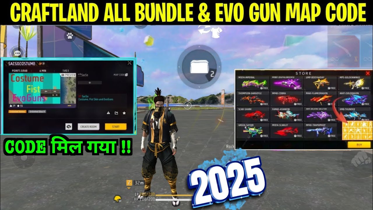 Craftland All Bundles+All Emote+All Evo Gun Map Code | FF New Craftland ...