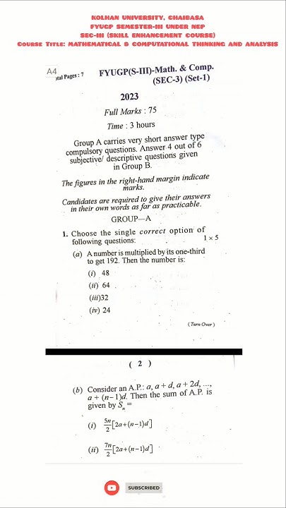 #fyugp SEC Paper ll MATHEMATICAL & COMPUTATIONAL THINKING AND ANALYSIS ll #kolhanuniversity ...