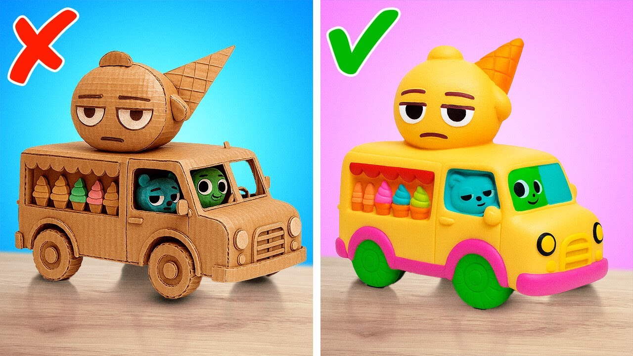 Cardboard vs Squishy Ice Cream Truck!🍦📦 Crazy DIY Crafts & FUN IRL ...